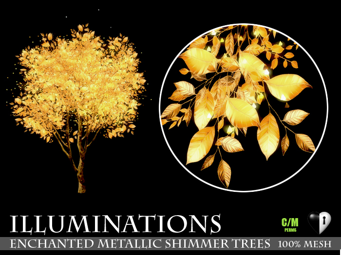 Second Life Marketplace - Illuminated Trees - Enchanted Metallic Shimmer Trees - Gold & Silver Trees